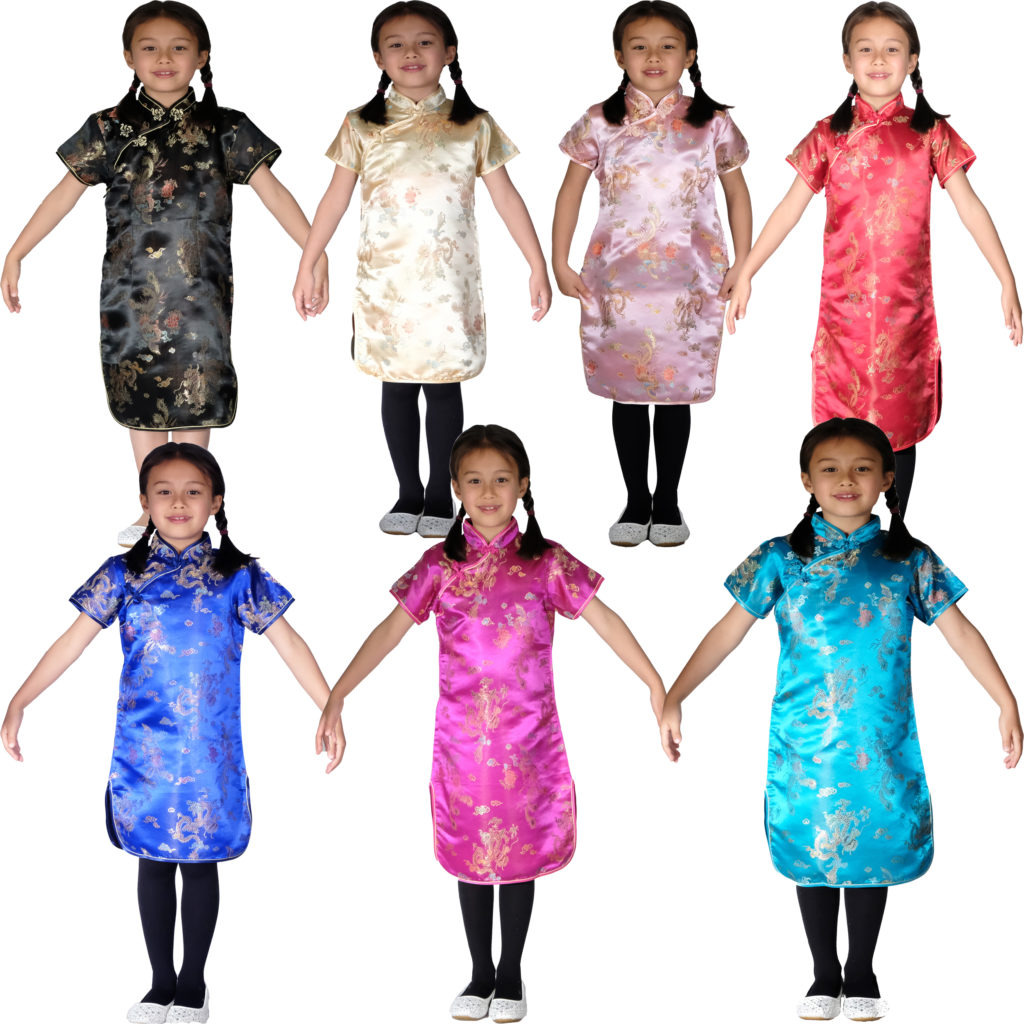 Girls Dragon Oriental Chinese Dress Qipao Cheongsam - cinda.co.uk